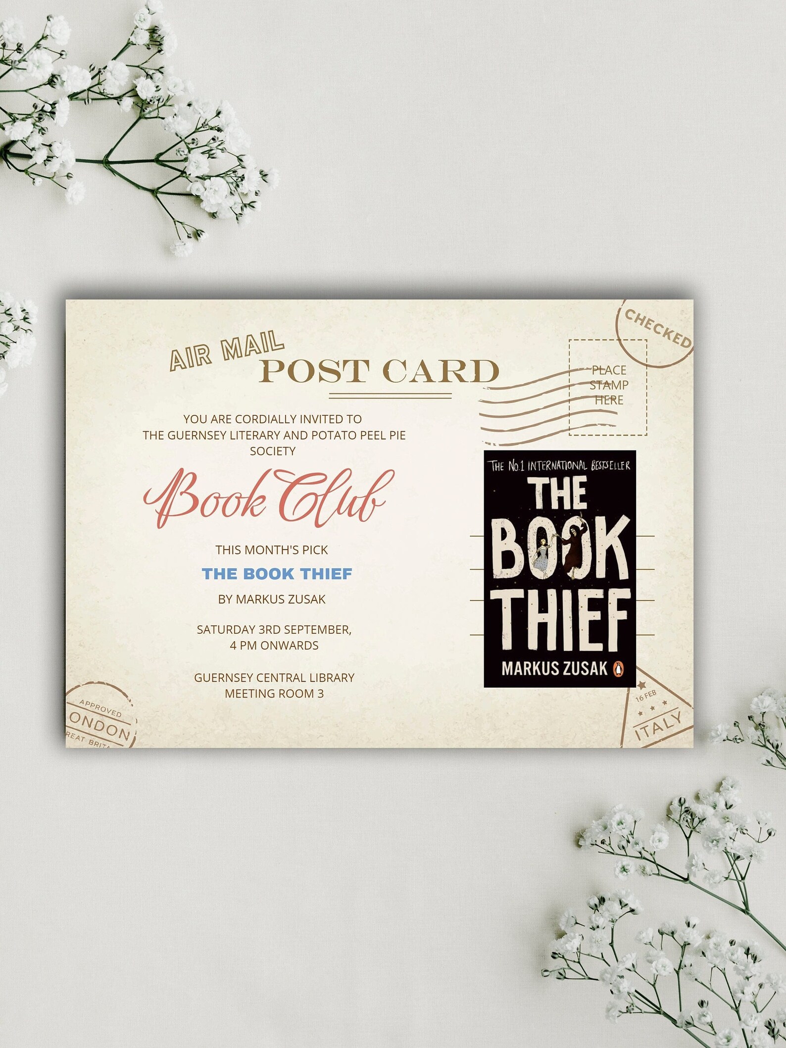 Editable BOOK CLUB Invitation, Vintage Postcard Invite, Editable Book ...