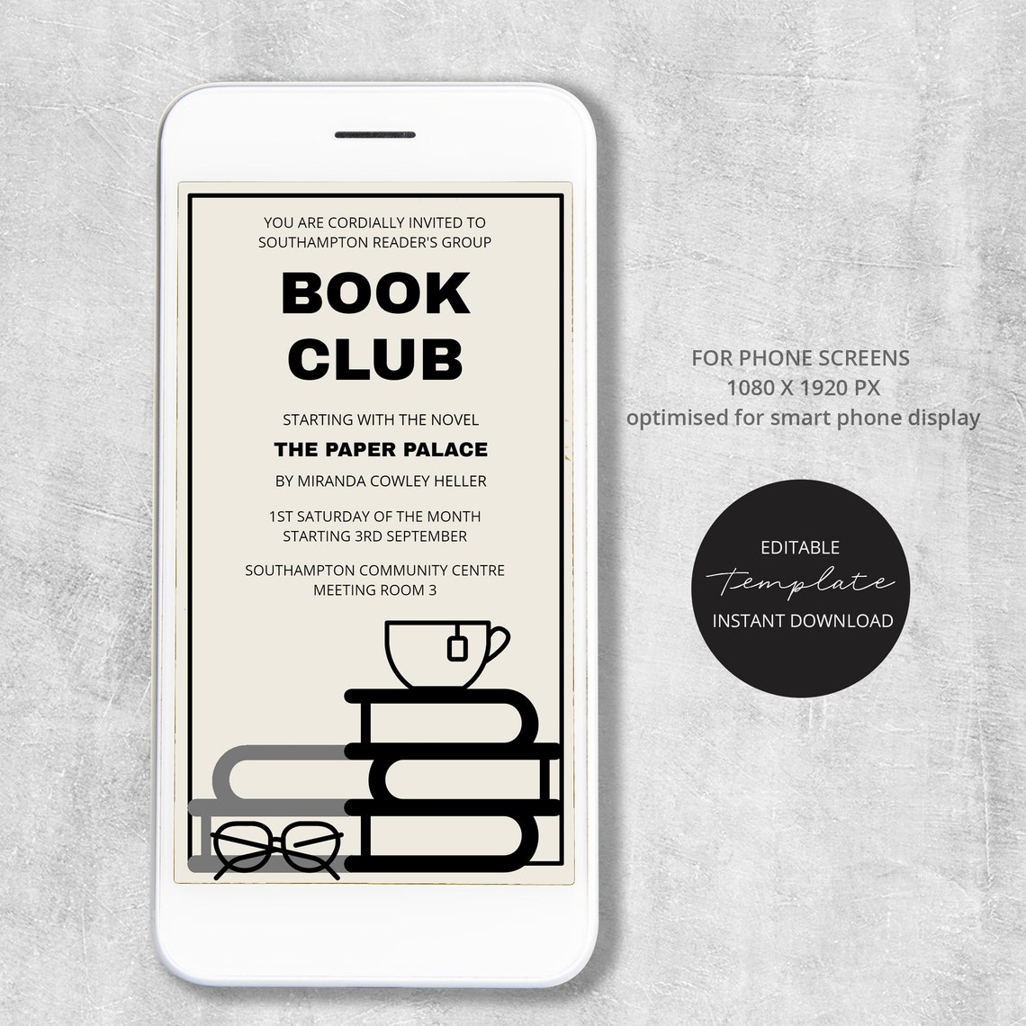 Editable BOOK CLUB Invitation Template, Minimalist, Editable Electronic ...