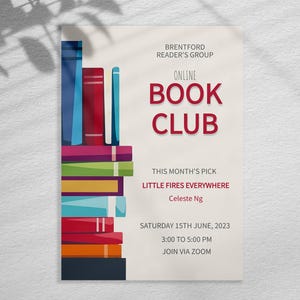 Editable BOOK CLUB Invitation Template, Editable Book Invite for Print ...