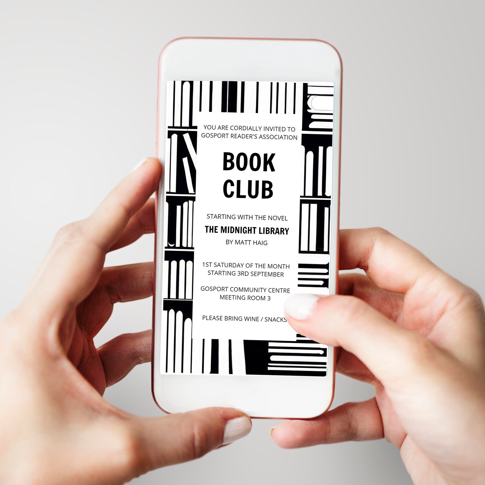 Editable BOOK CLUB Invitation Template, Book Club Electronic Invite for ...