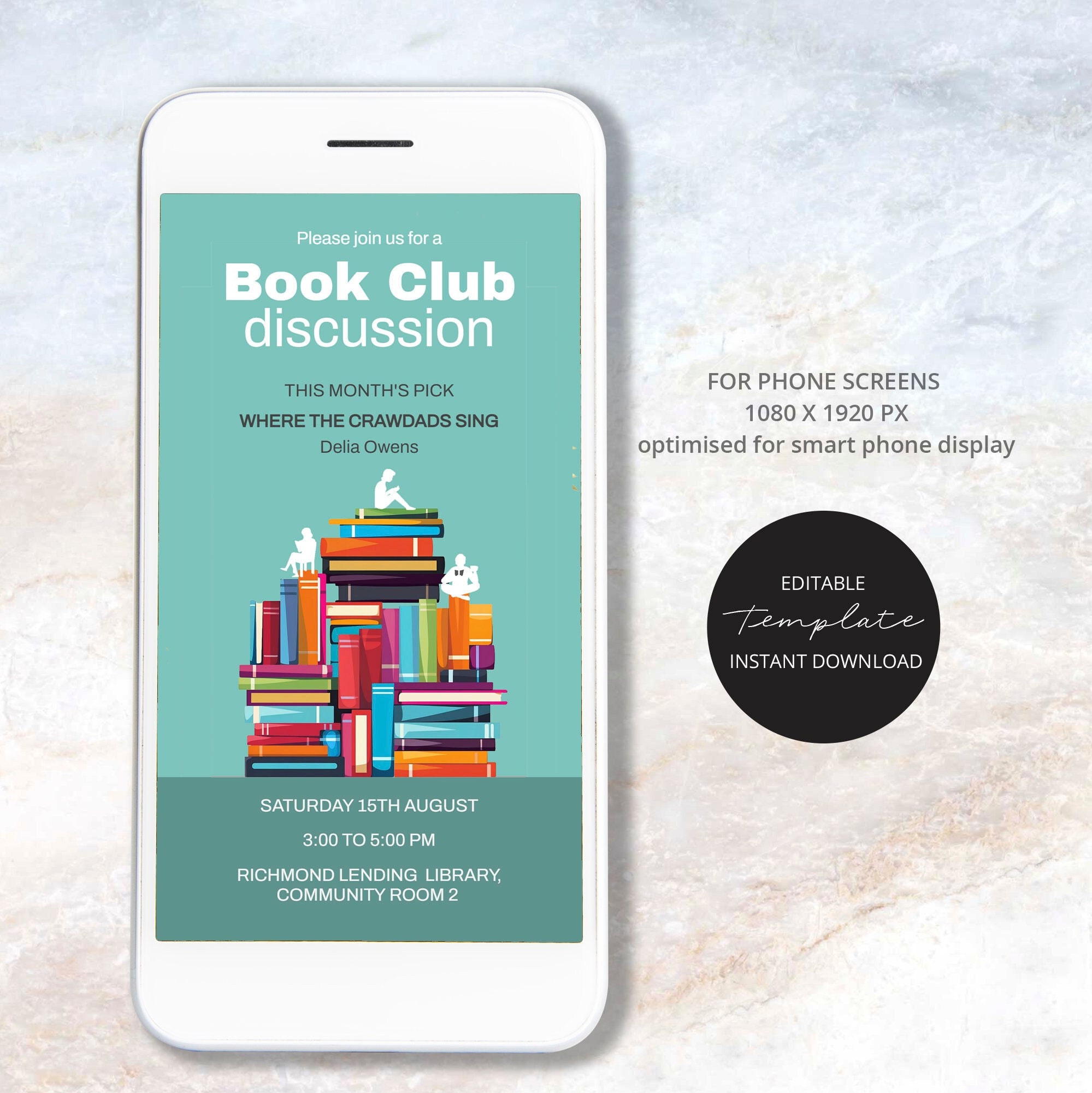 Editable BOOK CLUB Invitation Template, Editable Electronic Invite for ...