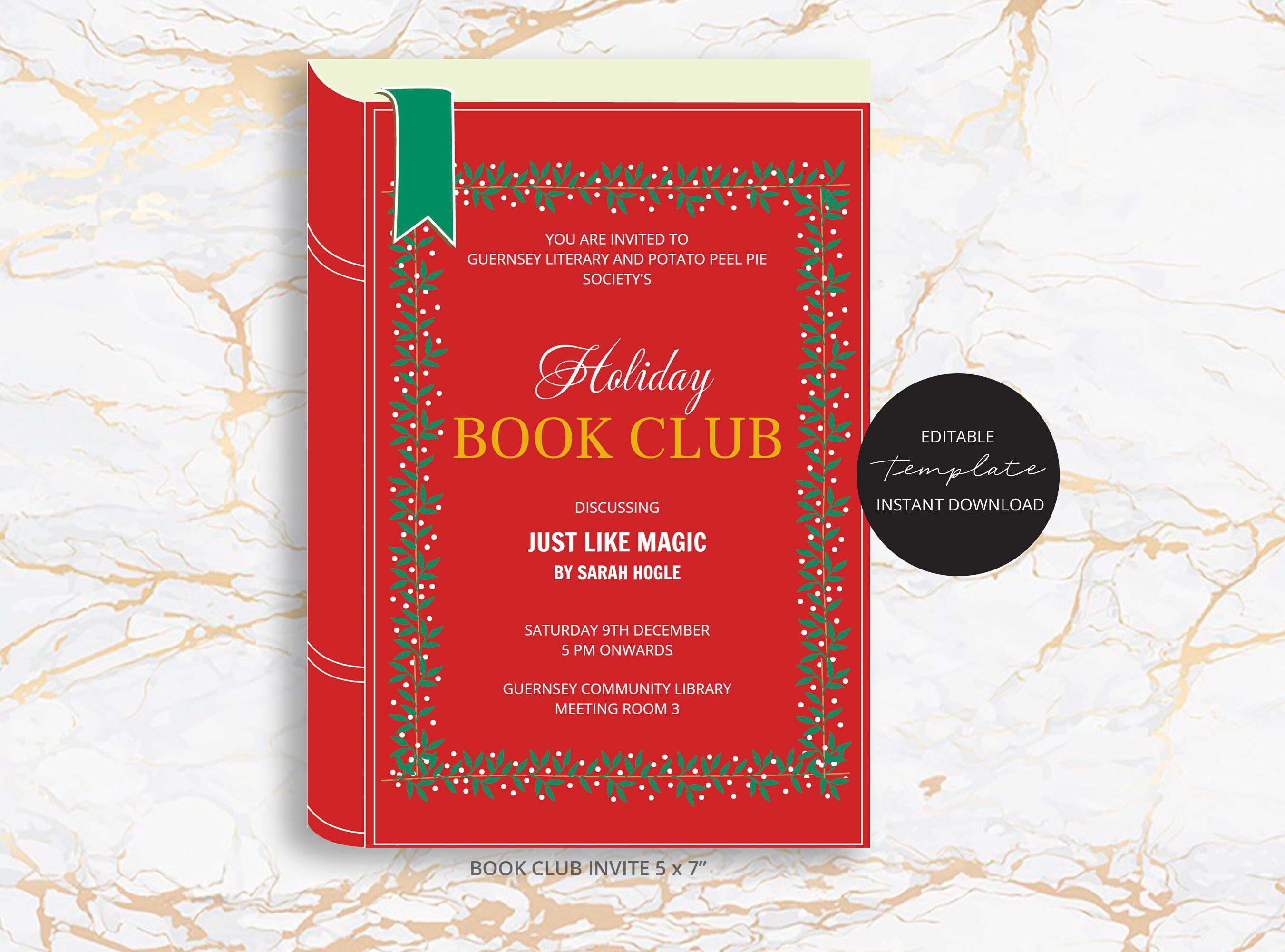 Editable Holiday BOOK CLUB Invitation Template, Christmas Book Club ...