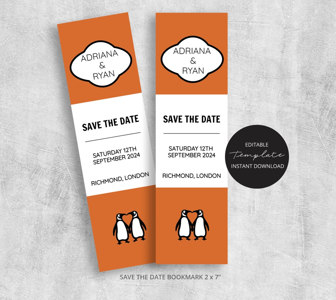 Save the Date Bookmark Template, Penguin Book Book Mark Invitation ...