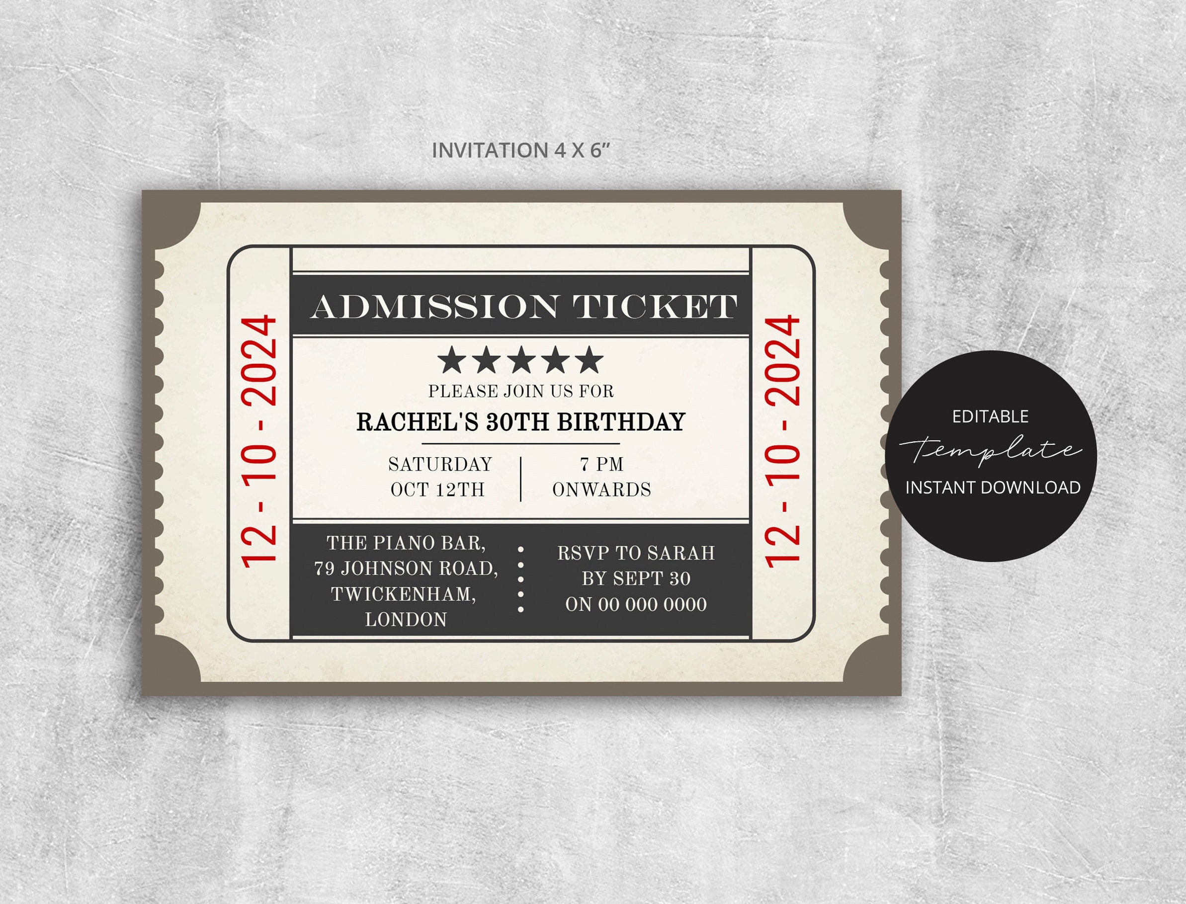 Ticket Party Invitations, Vintage Ticket Style Invite, Unique ...