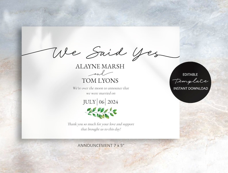 Wedding Announcement Template, We Said Yes Marriage Announcement ...