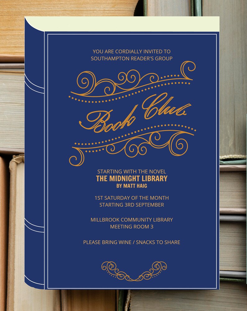 Editable BOOK CLUB Invitation, Book Club Flyer, Vintage Book Club ...