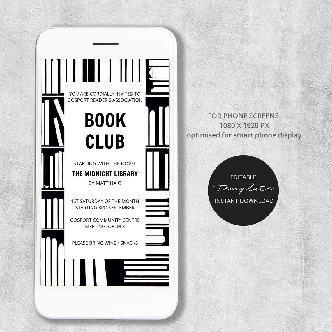 Editable Book Club Invitation Template, Minimalist Electronic Invite ...