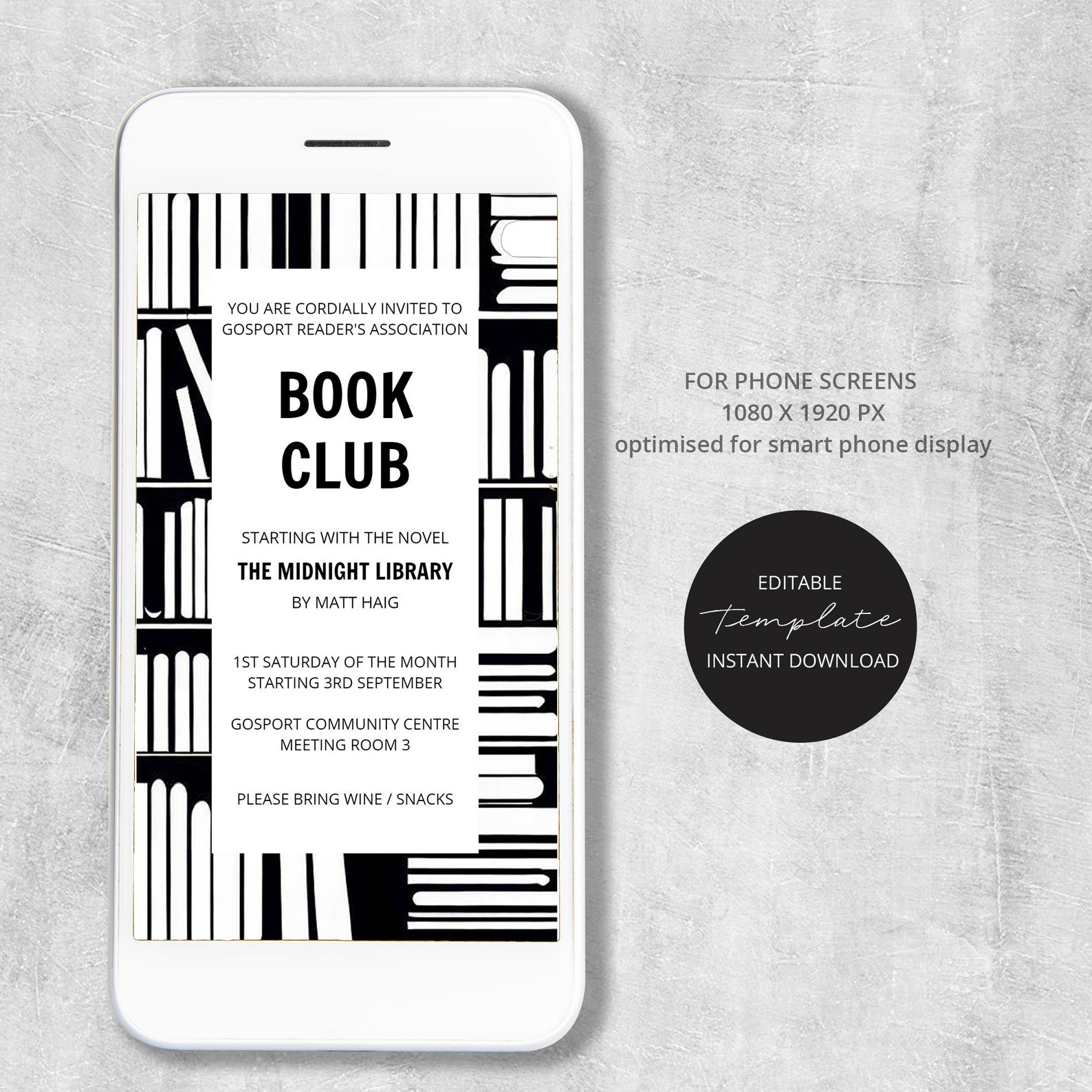 Editable BOOK CLUB Invitation Template, Book Club Electronic Invite for ...