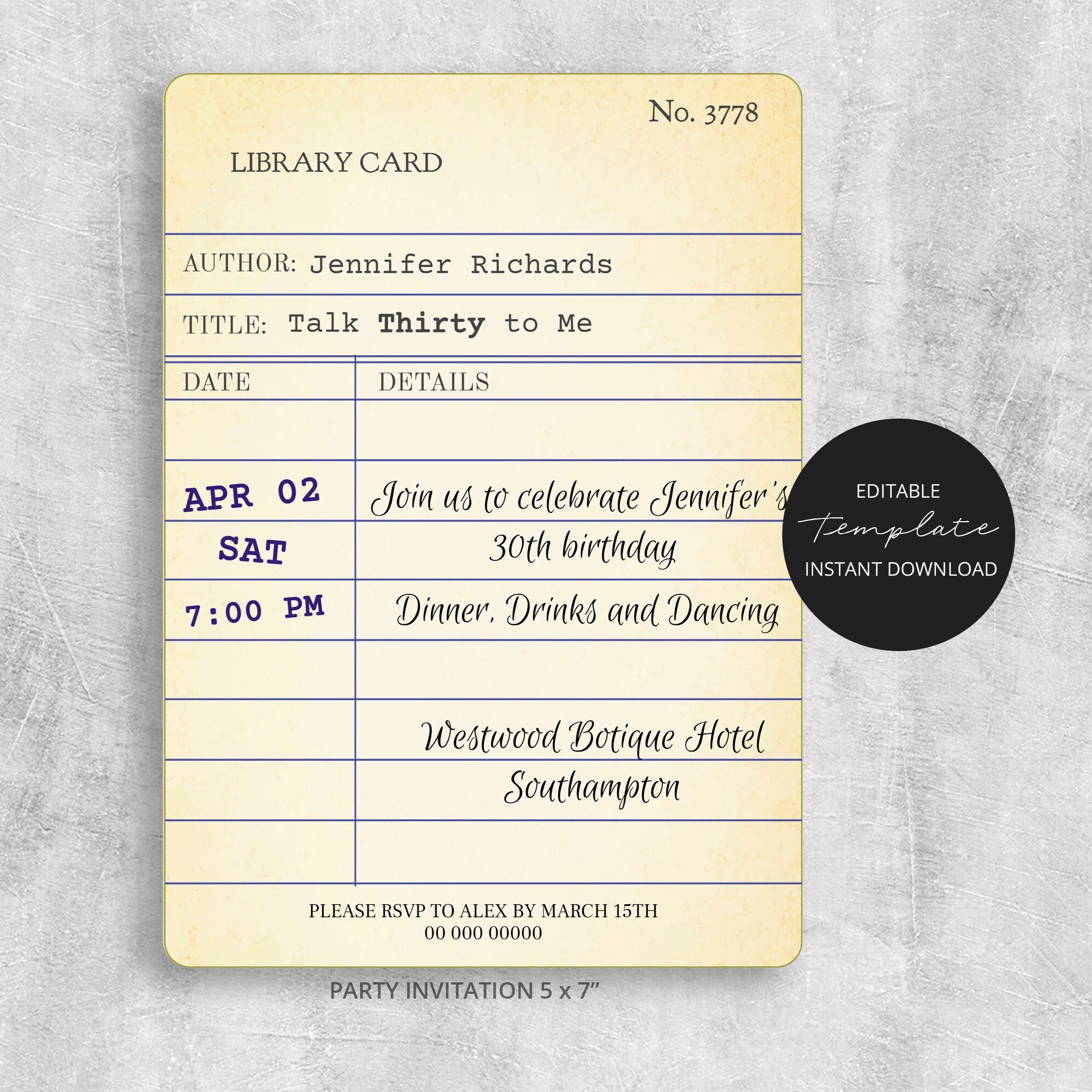 Book Library Card Party Invitation Template, Unique Invitation ...