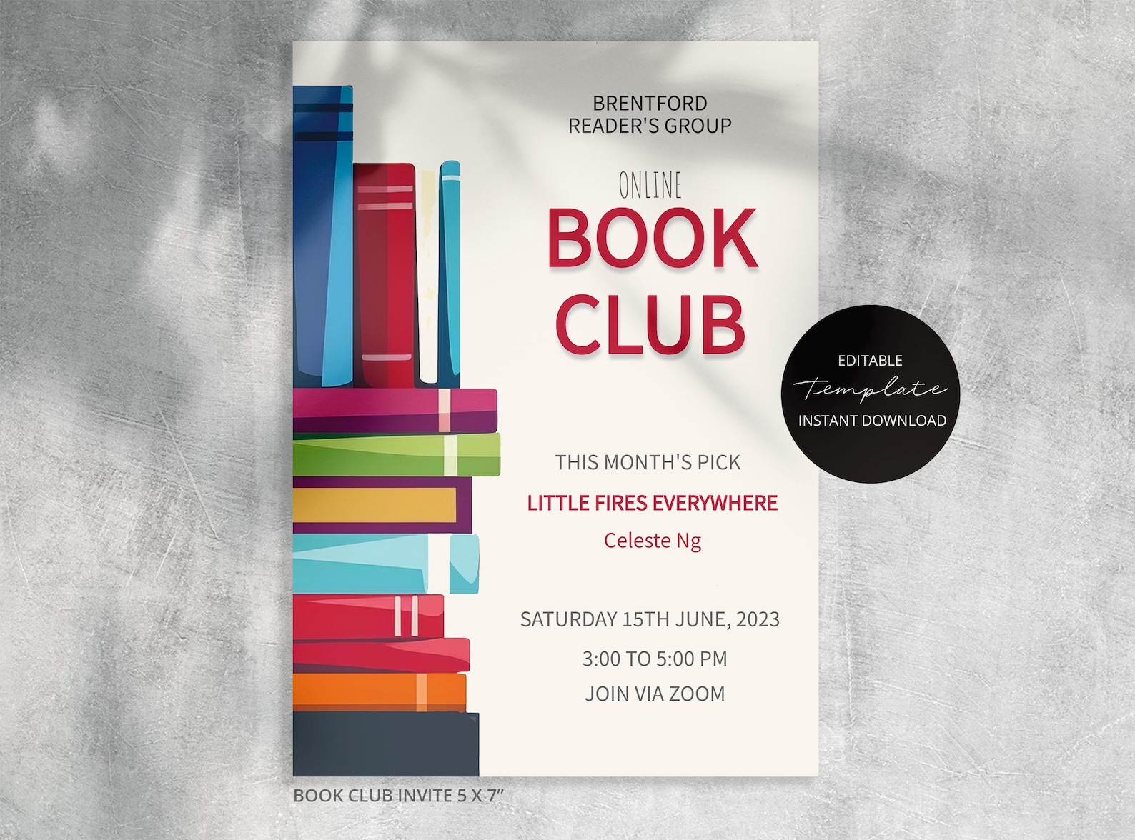 Editable BOOK CLUB Invitation Template, Editable Book Invite for Print ...