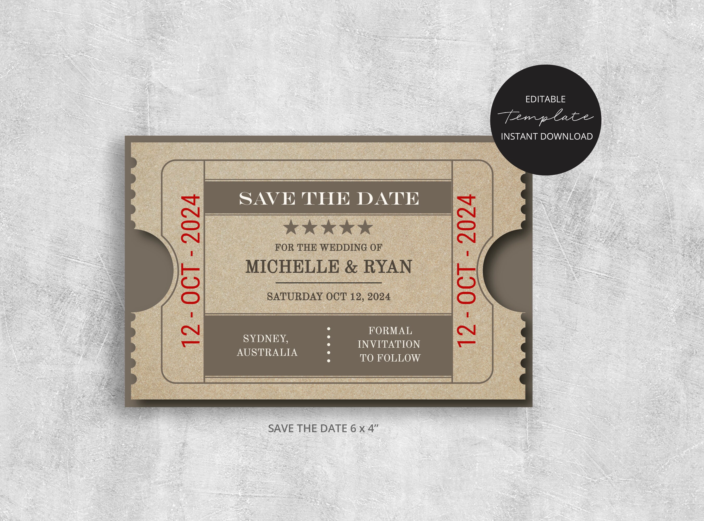 Ticket Wedding Save the Date Template, Vintage Admission Ticket Style ...