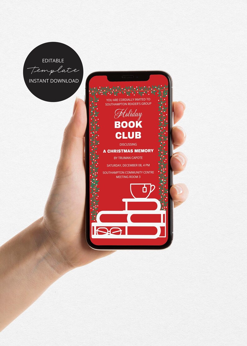 Editable Holiday BOOK CLUB Invitation Template, Christmas Book Club ...