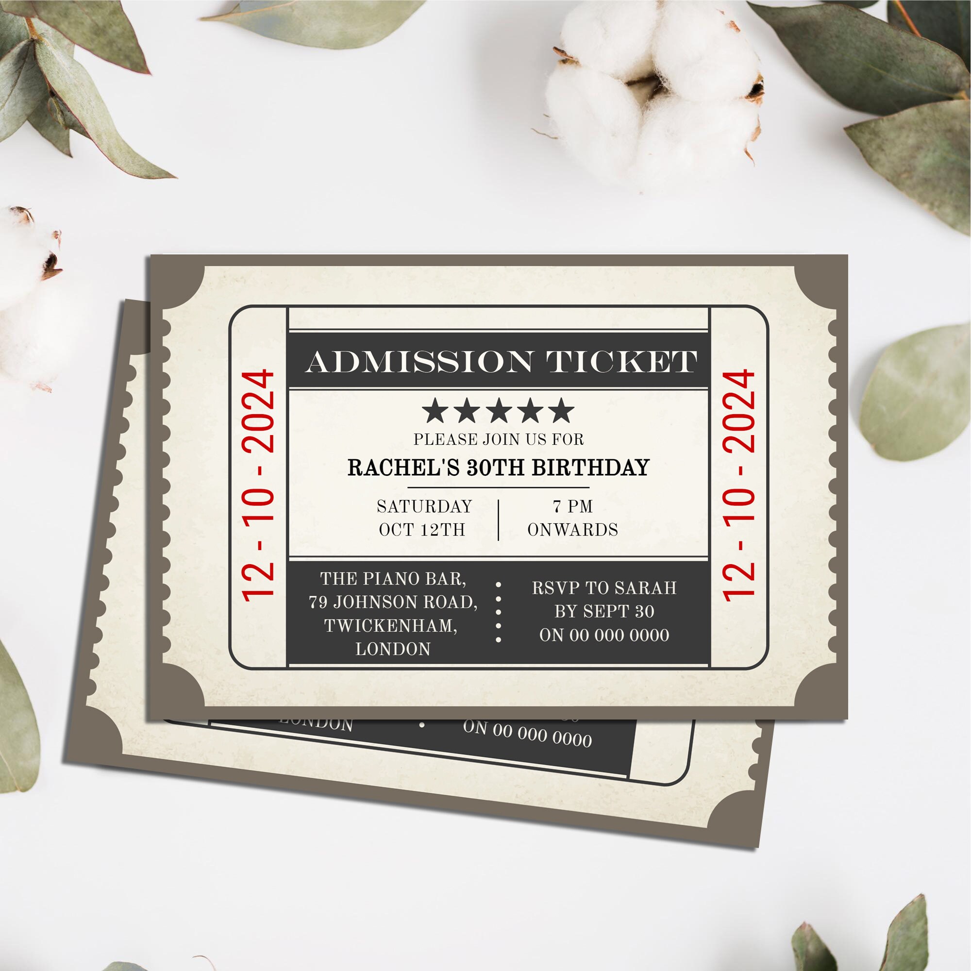Ticket Party Invitations, Vintage Ticket Style Invite Editable Template ...