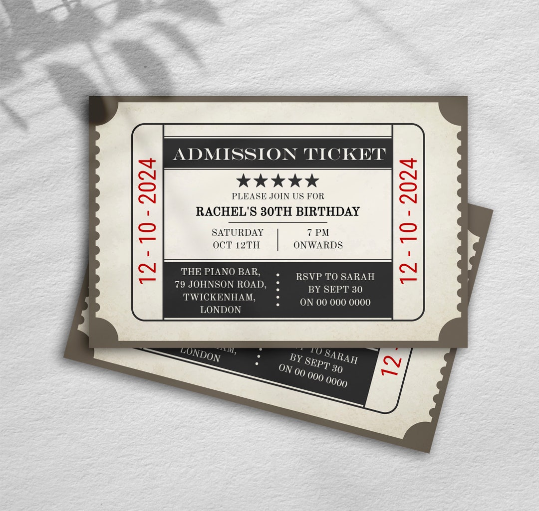 Ticket Party Invitations Vintage Ticket Style Invite Unique - Etsy