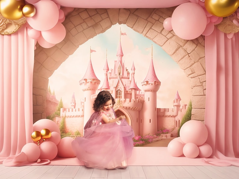 Princess Peach Inspired Digital Backdrops, Pink Castle, Balloons - Etsy