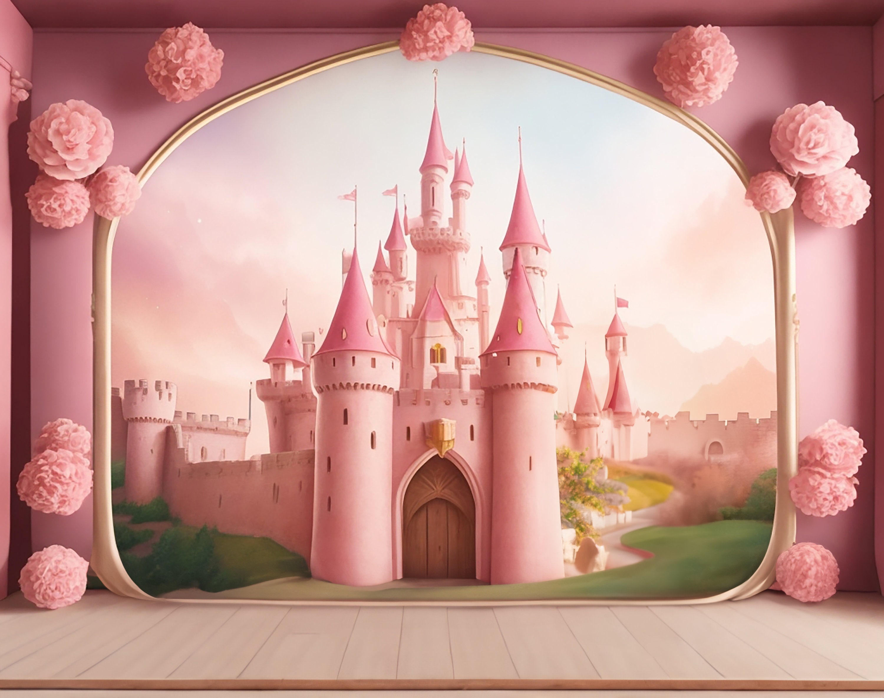 Princess Peach Inspired Digital Backdrops, Pink Castle, Balloons - Etsy