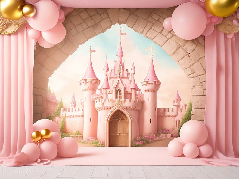 Princess Peach Inspired Digital Backdrops, Pink Castle, Balloons - Etsy