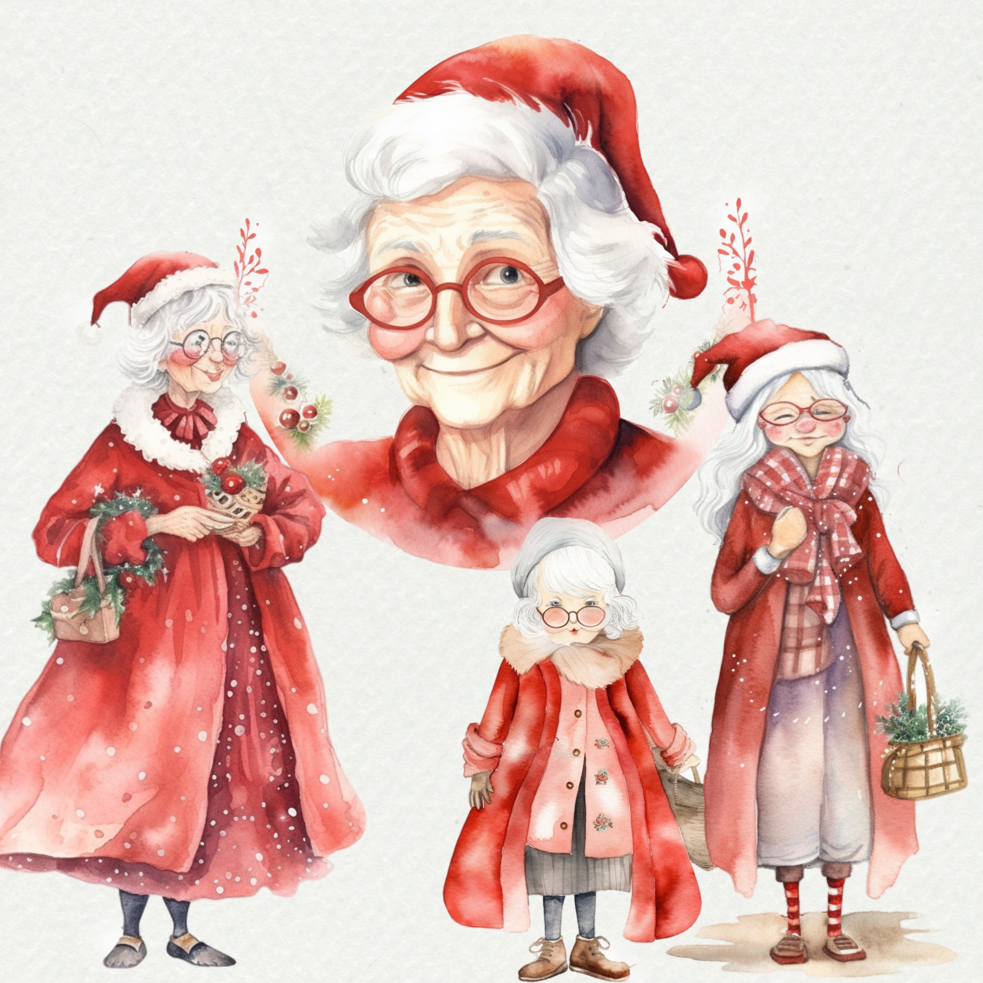 Mrs Claus Christmas Clip Art Set - Cute Whimsical Watercolor Png's. Mrs ...
