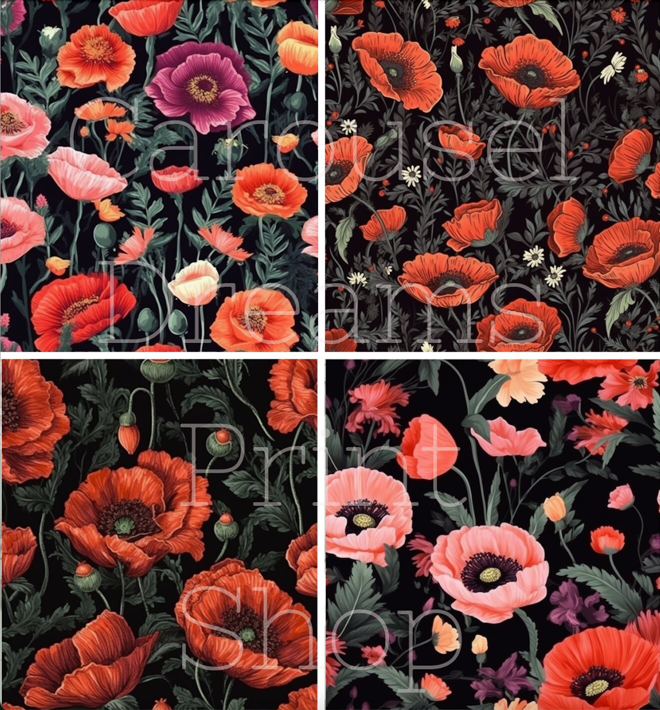 10 Seamless DIGITAL Patterns - Watercolor Poppies. Printable for Cards ...