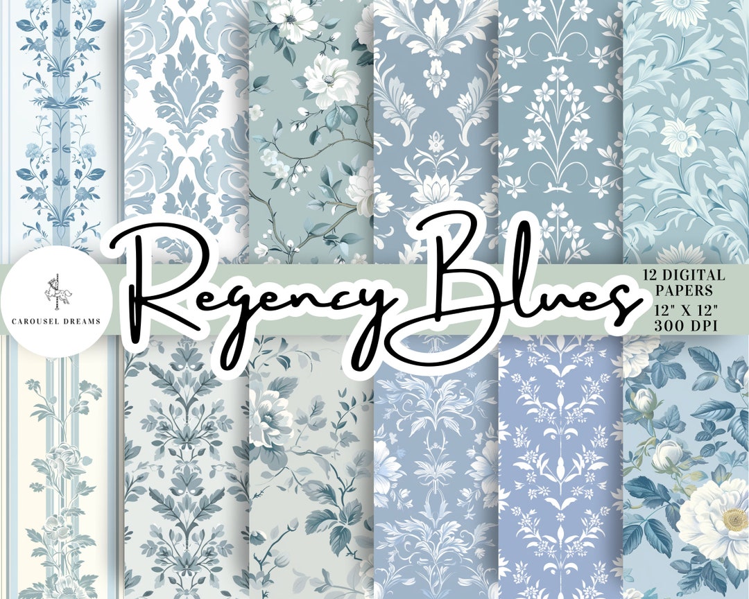 Regency Blues 12 Digital Paper Bundle - Instant Download. Printable ...