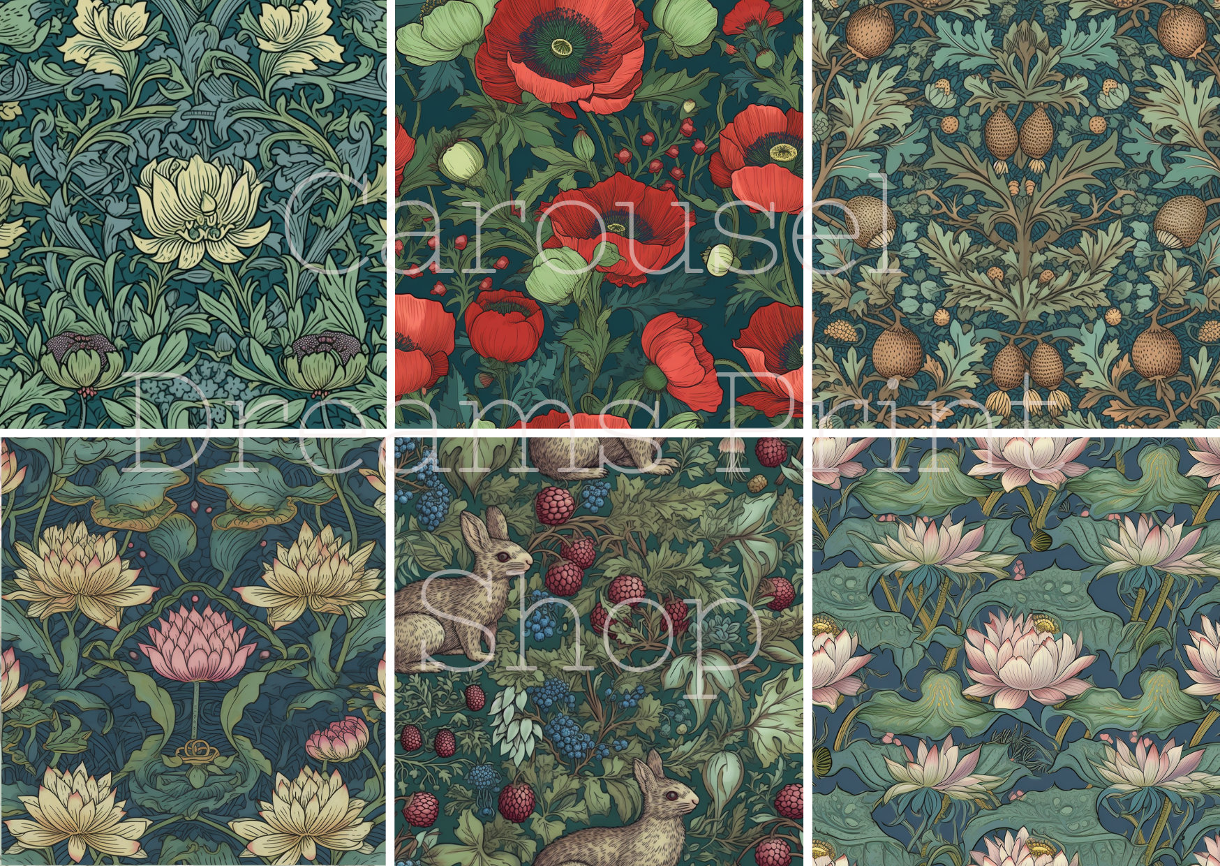 William Morris Inspired 12 Digital Paper Pack Instant Download ...