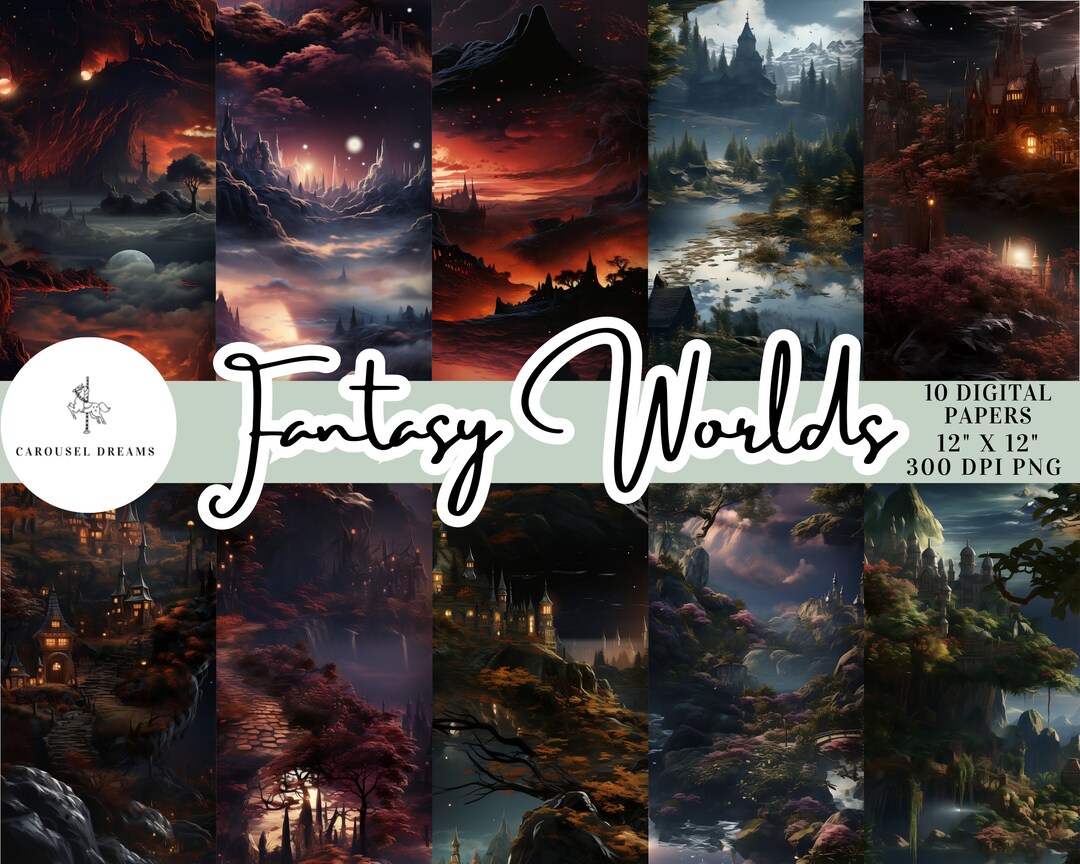 Fantasy Landscape Seamless Patterns – Magical Worlds, Scrapbooking ...