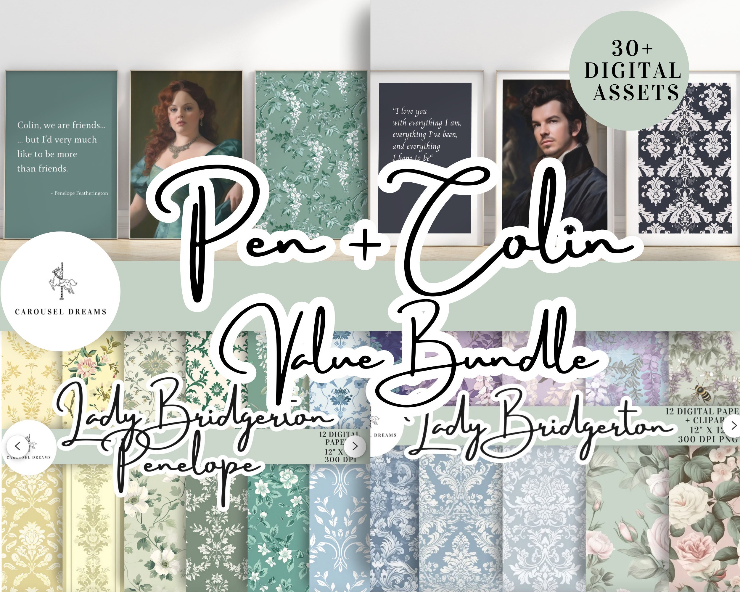 Bridgerton Polin Value Bundle 30 Digital Download, Printable Seamless ...