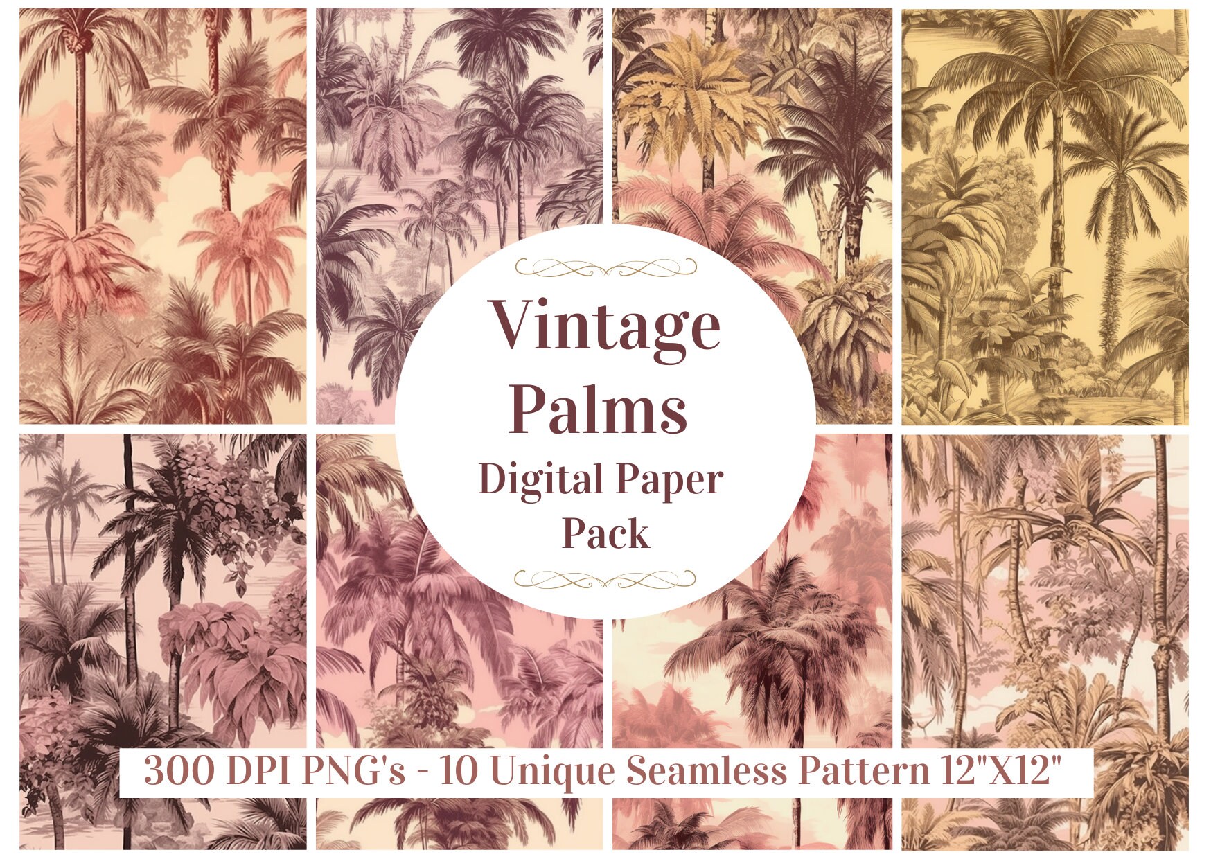 Vintage Palms DIGITAL Paper Pack Instant Download Seamless - Etsy