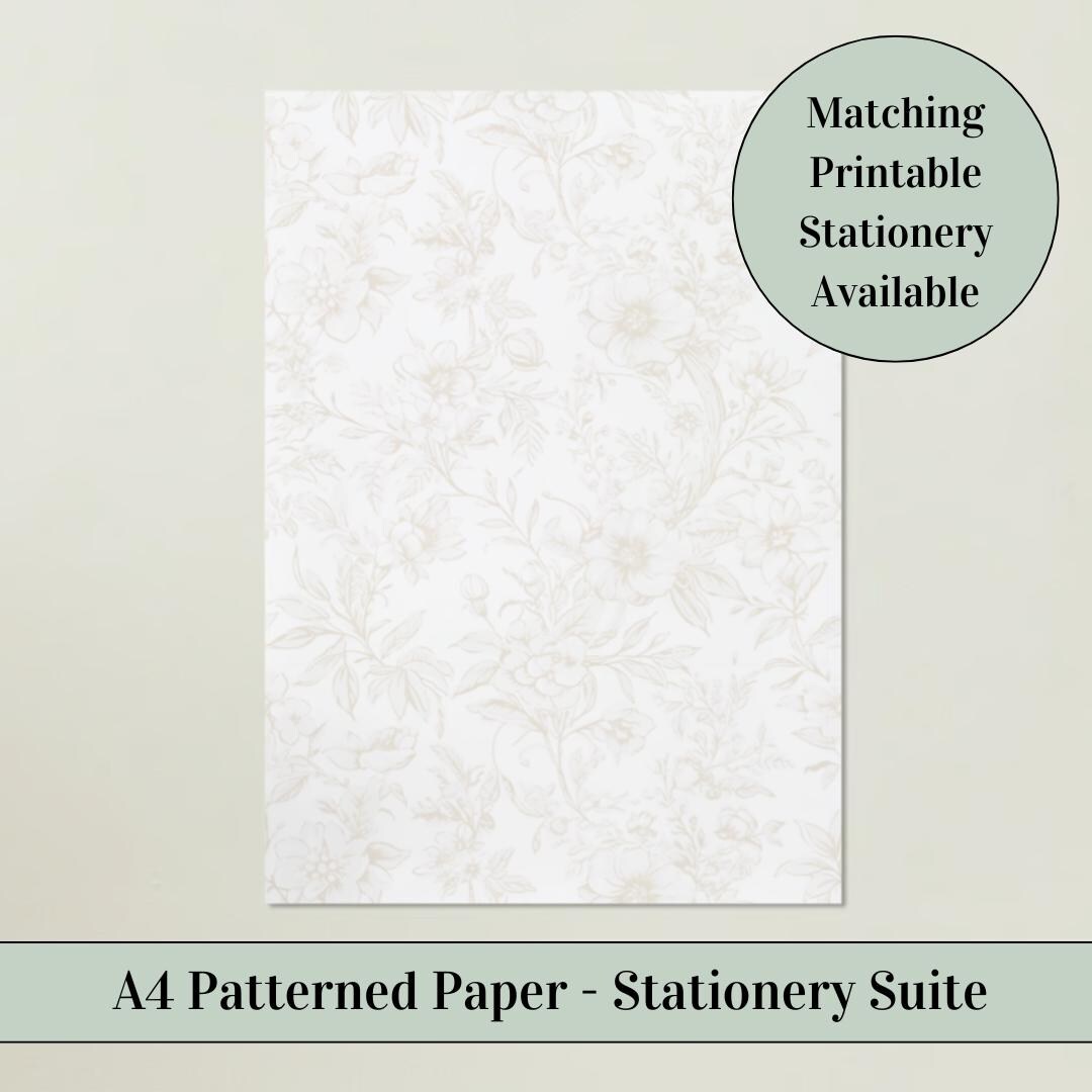 A4 Pattern Paper - Beige French Country Floral. Printable Stationery ...
