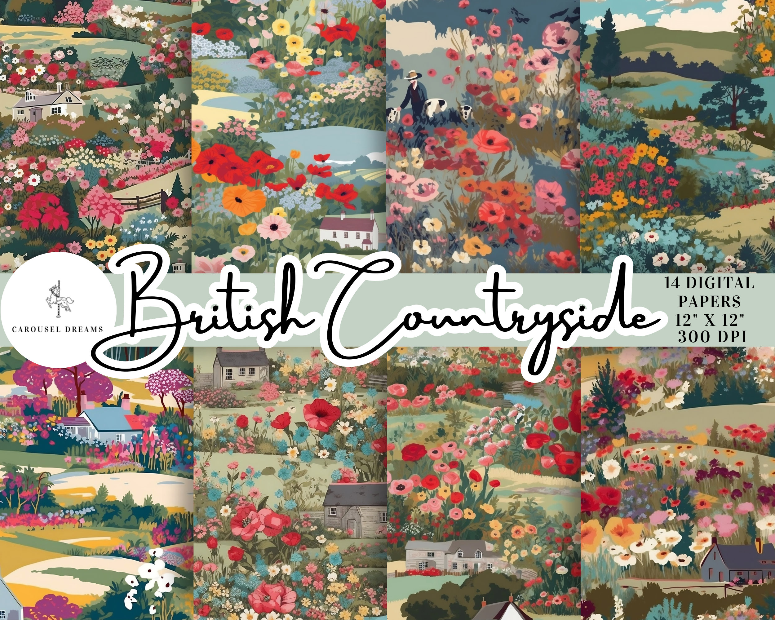 British Countryside 14 Digital Paper Pack - Seamless Repeat Pattern ...