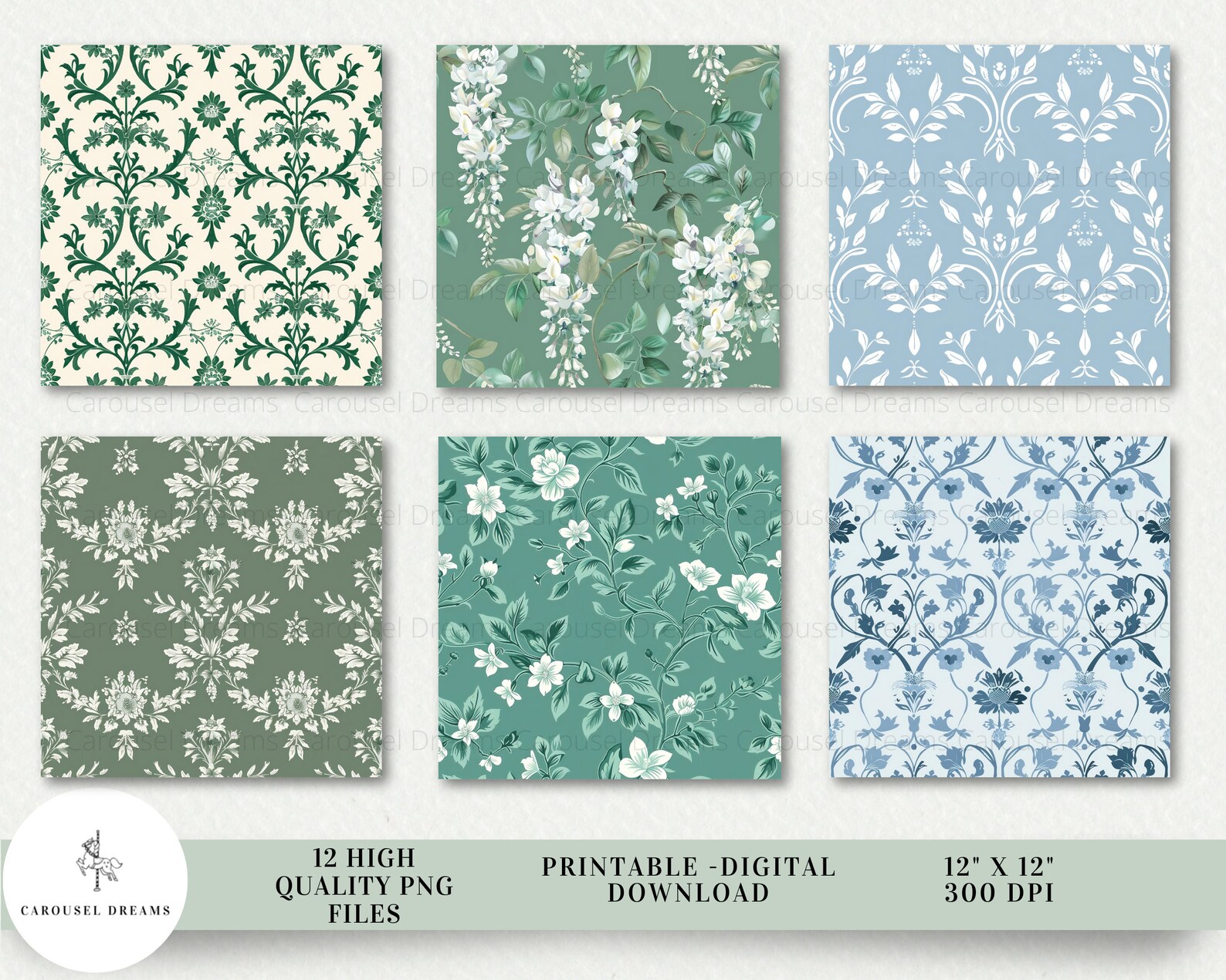 Regency Wallflower Digital Paper – Regency Floral Patterns Yellow Green ...