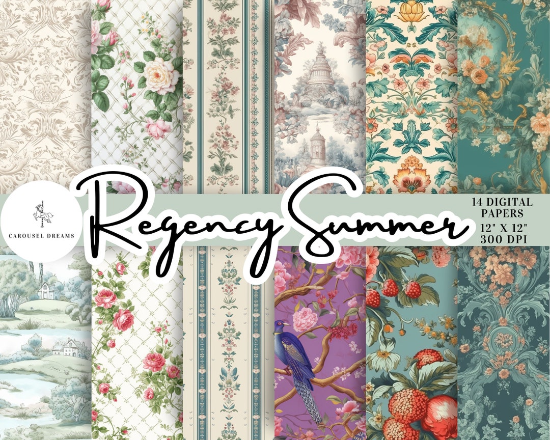 Regency Summer 14 Digital Paper Pack Instant Download. Scrapbook Paper ...