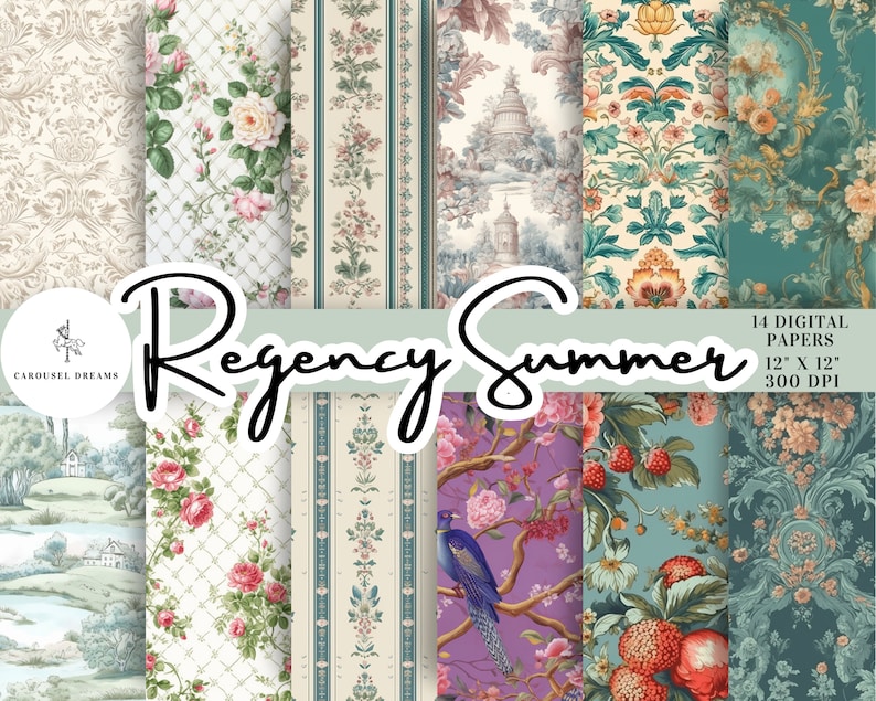 Regency Summer 14 Digital Paper Pack Instant Download. Scrapbook Paper ...
