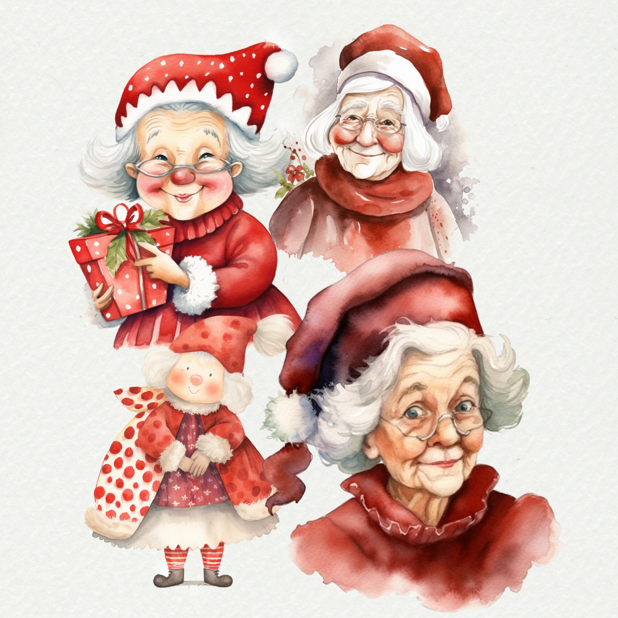 Mrs Claus Christmas Clip Art Set - Cute Whimsical Watercolor Png's. Mrs ...