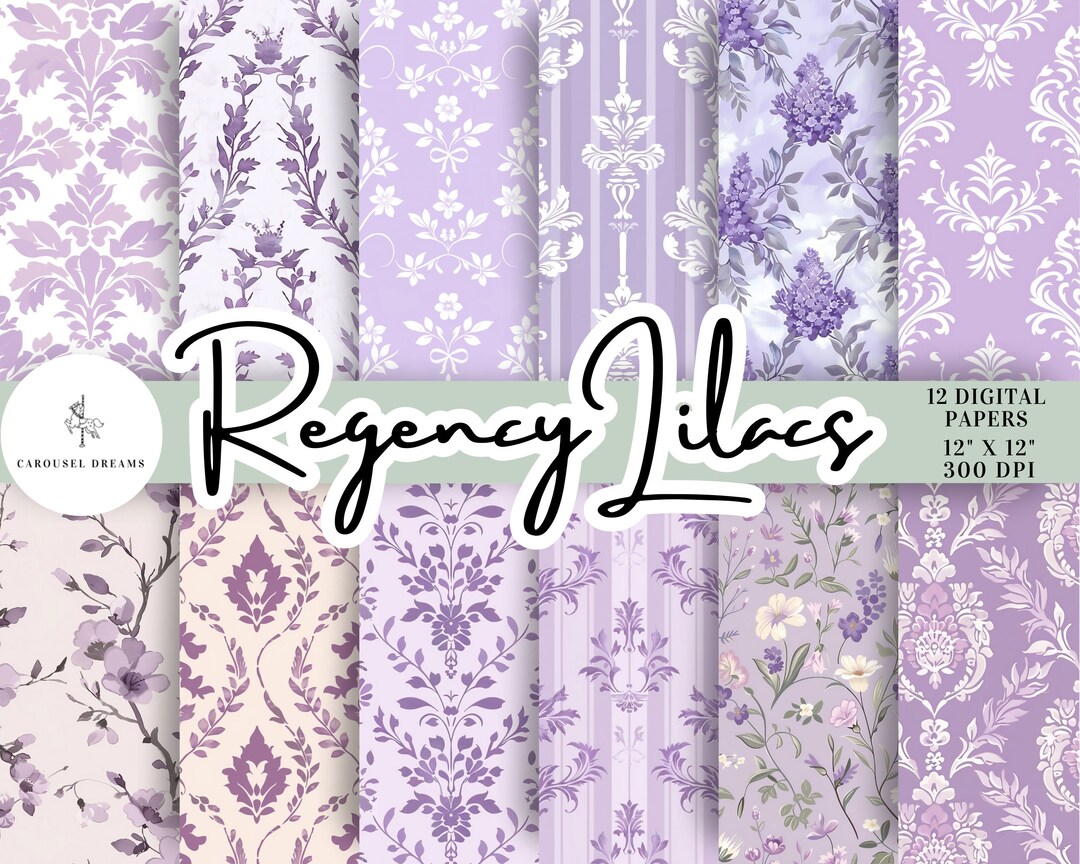 Regency Lilacs 12 Digital Paper Bundle - Instant Download. Printable ...