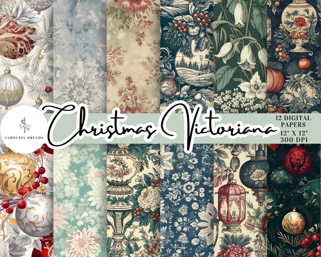 Victorian Christmas 12 Digital Paper Pack - Instant Download Printable ...