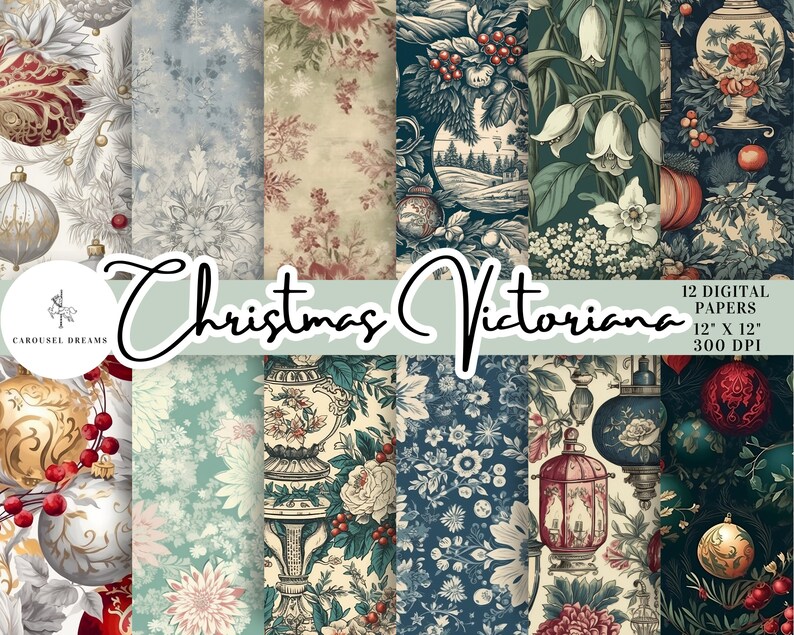 Victorian Christmas 12 Digital Paper Pack Instant Download Printable ...