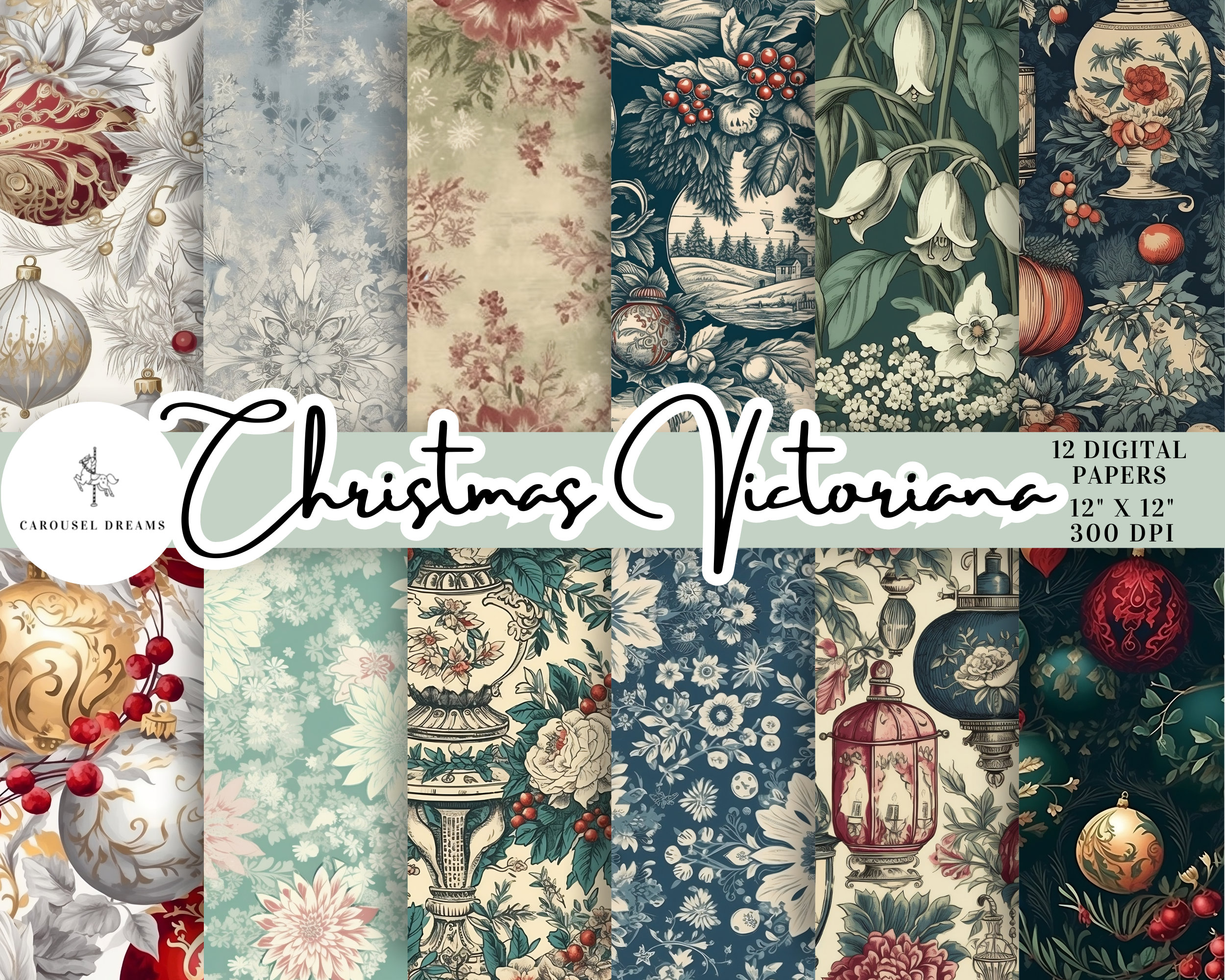 Victorian Christmas 12 Digital Paper Pack Instant Download Printable ...