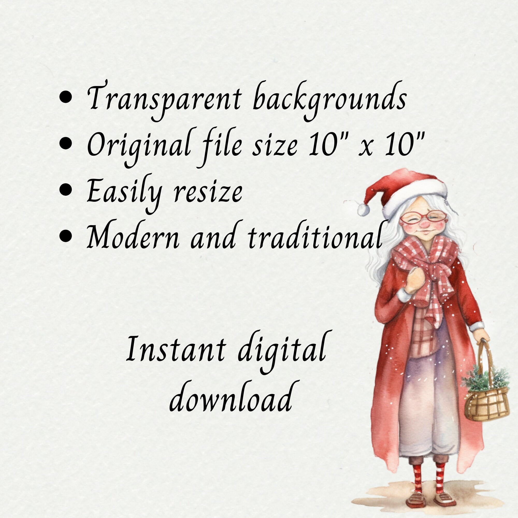 Mrs Claus Christmas Clip Art Set - Cute Whimsical Watercolor Png's. Mrs ...