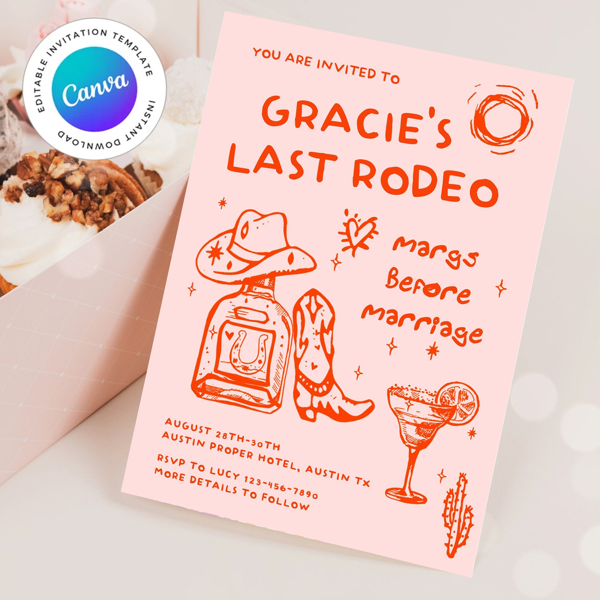 Scribble Illustrated Last Rodeo Bachelorette Party Invitation Weekend ...