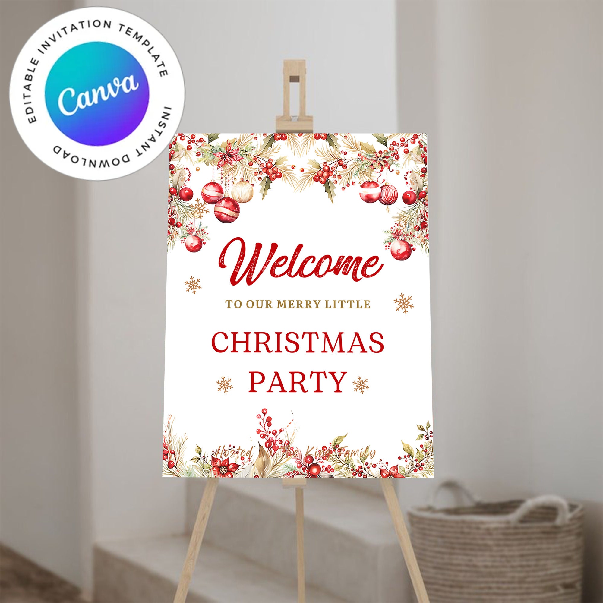 Editable Christmas Party Welcome Sign, Christmas Birthday Welcome Sign ...