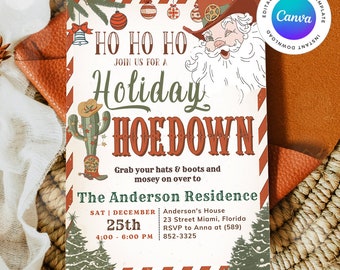 EDITABLE Christmas Hoedown Invitation, Cowboy Santa Ho Ho Hoedown ...