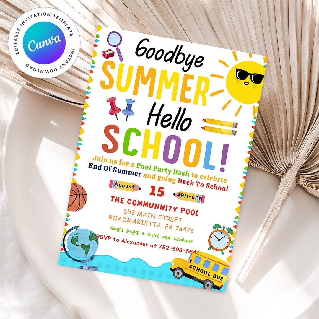 Editable Back to School Party Invitation, so Long Summer Invite ...