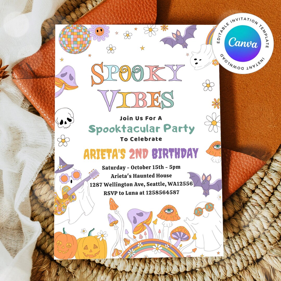Editable Spooky Vibes Halloween Birthday Invitation Editable - Etsy