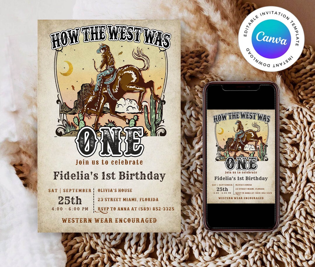 How the West Was One Birthday Invitation Printable, Western Cowboy ...
