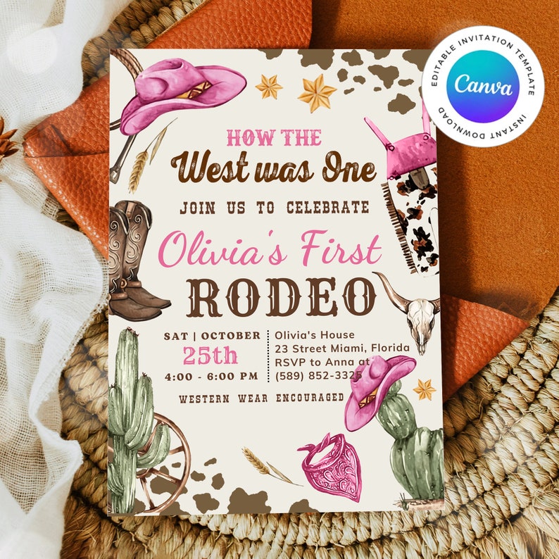 Editable How the West Was One Invitation, Editable Cowgirl Birthday ...