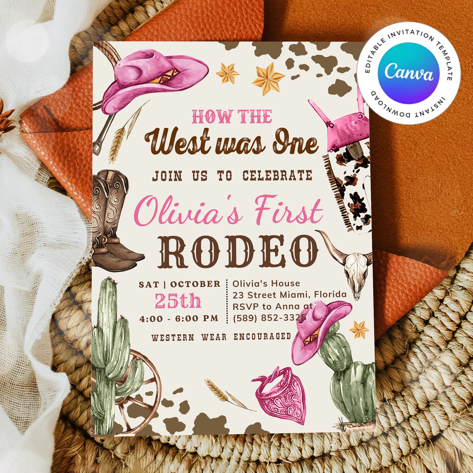 Editable How the West Was One Invitation, Editable Cowgirl Birthday ...