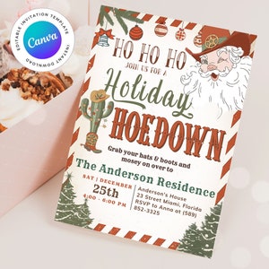 Cowboy Santa Holiday Party Invite, Western Christmas Party Invitation ...