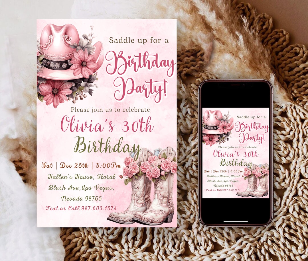 Invitación de cumpleaños de vaquera editable, invitación de cumpleaños ...