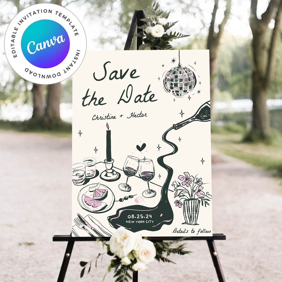 Hand Drawn Save the Date Welcome Sign, Dinner Party Poster, Hand Drawn ...